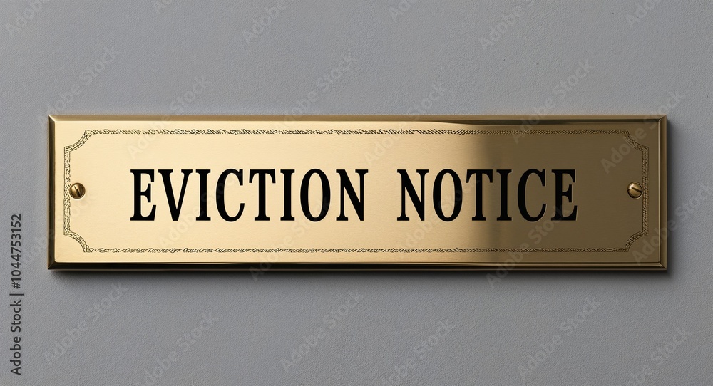 eviction notice engraved text on gold name plate sign Stock ...
