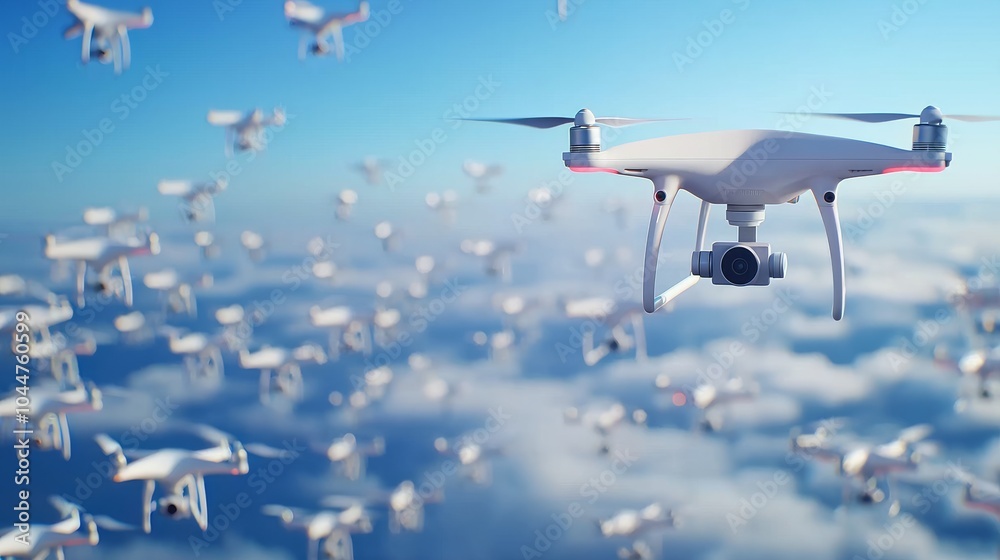 Flying in formation against a clear blue sky, these drones demonstrate ...