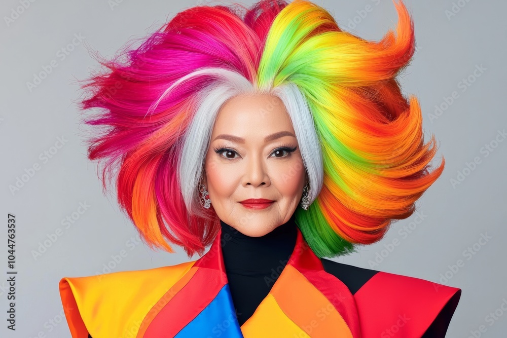 indonesian grandma with absolutely huge, tall hair. neon color hair ...