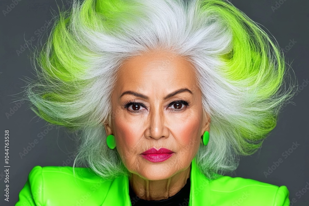 Woman with green and white hair poses for a picture. indonesian grandma ...