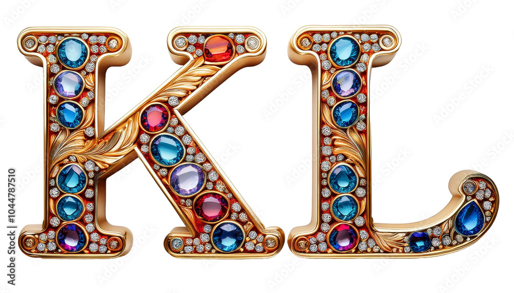 Jewel texture letters K L isolated on white background luxurious ...