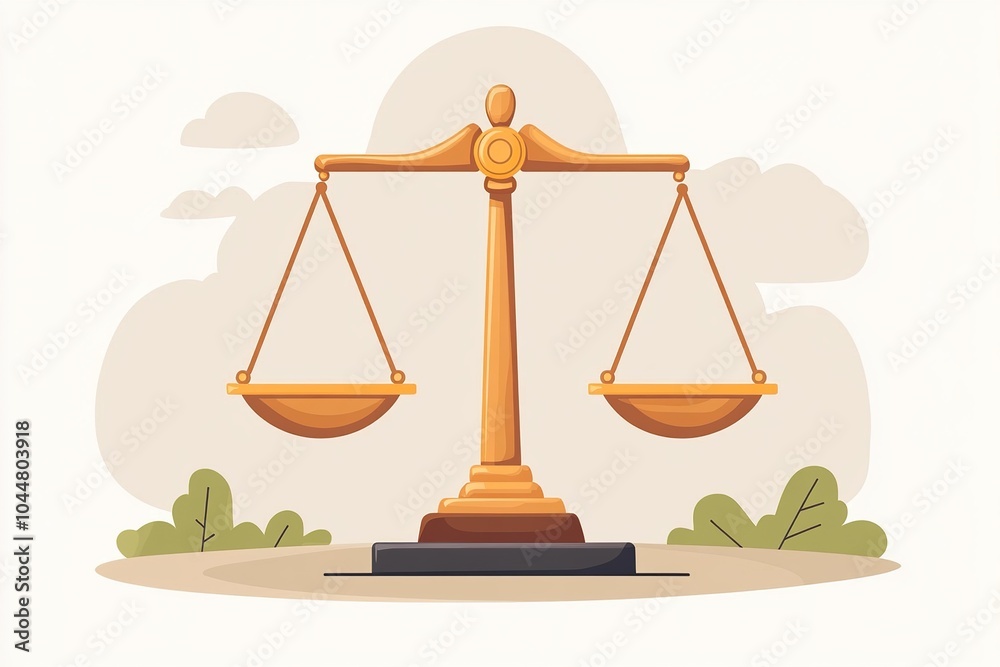 Cartoon Illustration of Balanced Justice Scales with Smooth Lines and a ...
