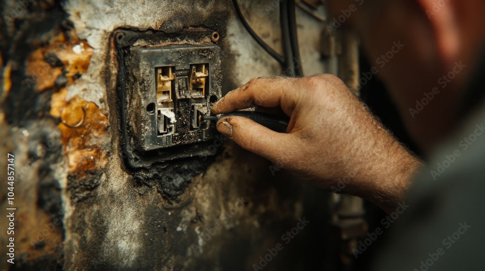 Illustration Stock 2410 64.A technician examining a short-circuited ...