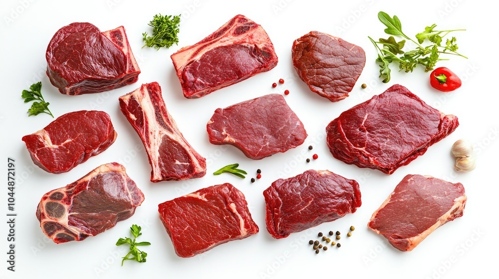 A top-down view of beef cuts with clear labels, showing different types ...