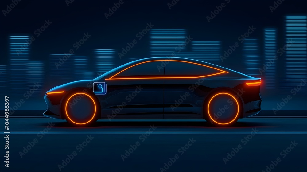 Sleek futuristic electric car with innovative hubless wheels glowing ...