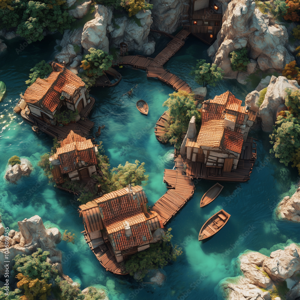 Top Down Digital Art of Battle map Villa in Floating Flotilla - Serene ...