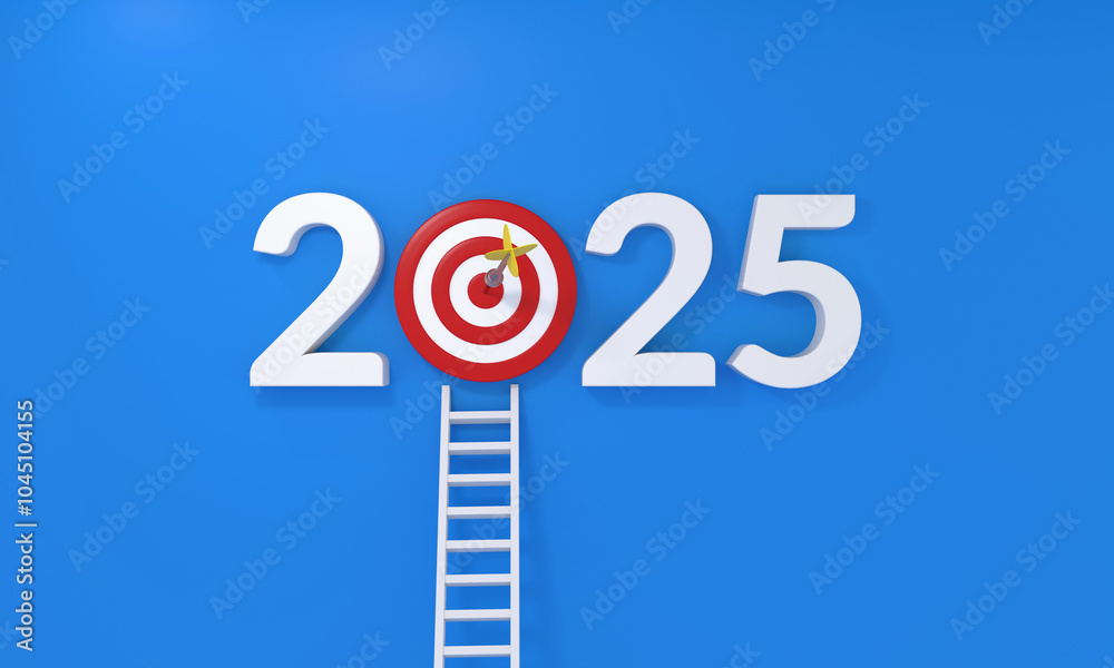 2025 Target Achievement Concept with Bullseye and Ladder Stock ...