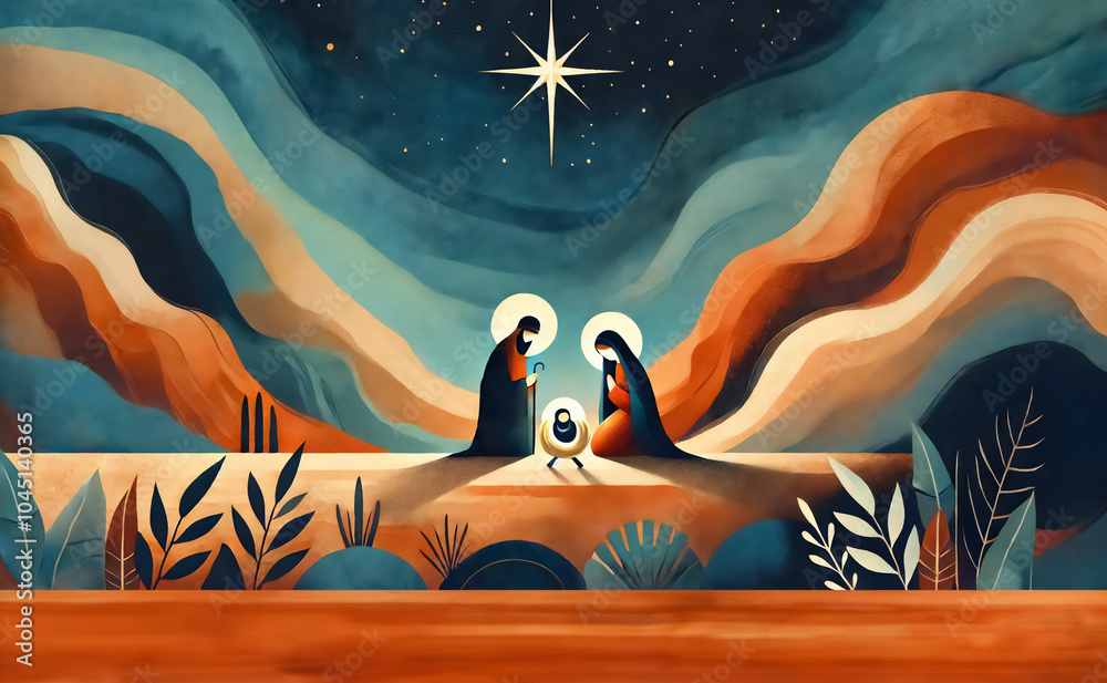 Stock-Illustration „Watercolor painting Nativity scene in Bethlehem ...