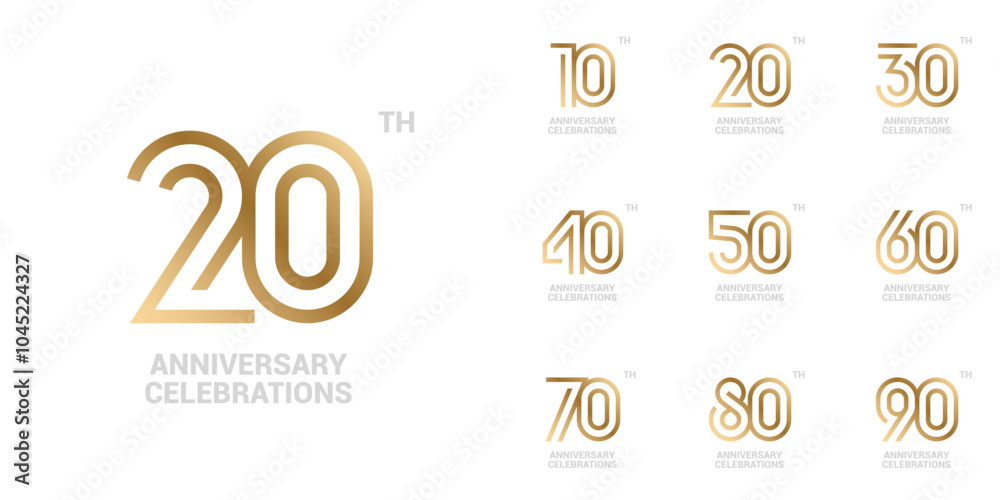 Set of anniversary logo design. Symbols of celebration 10, 20, 30, 40 ...