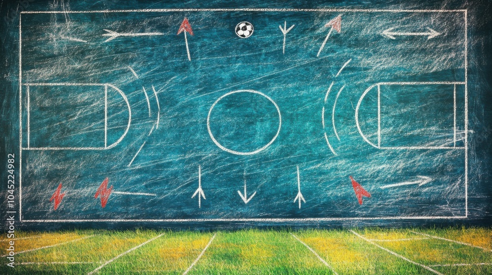 Chalk-drawn diagram of a soccer field with player positions and ...
