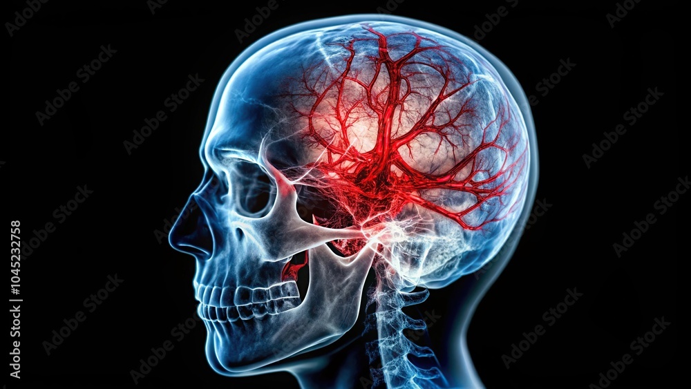Forced perspective CT scan of skull fracture and cerebral hemorrhage ...