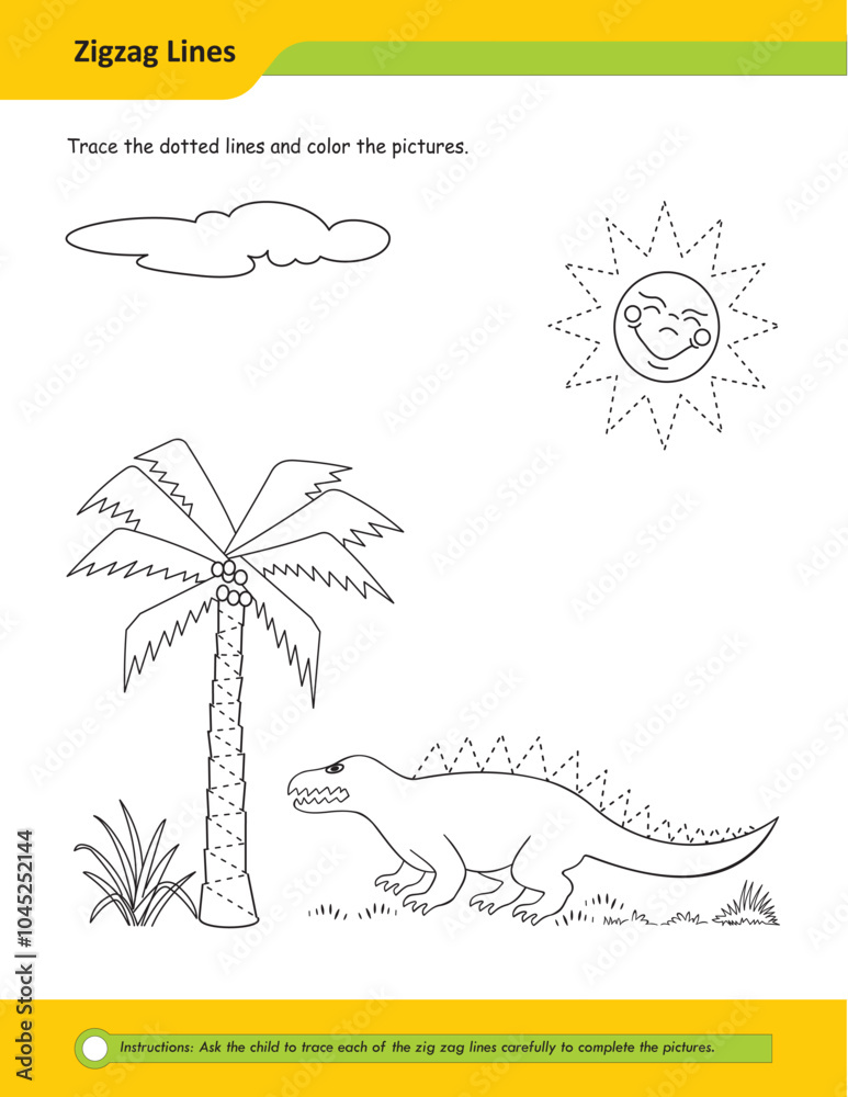 Vector de Stock Prewriting skills, line practice sheet for kindergarten ...