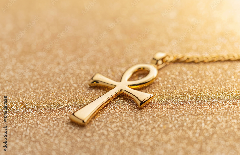 Golden ankh cross lying on a golden background. Egypt background. Stock ...