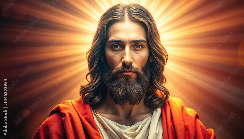 Jesus Christ with radiant light behind spiritual art divine presence ...