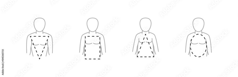 Male body shapes icon set. Different physique types icons. Triangle ...