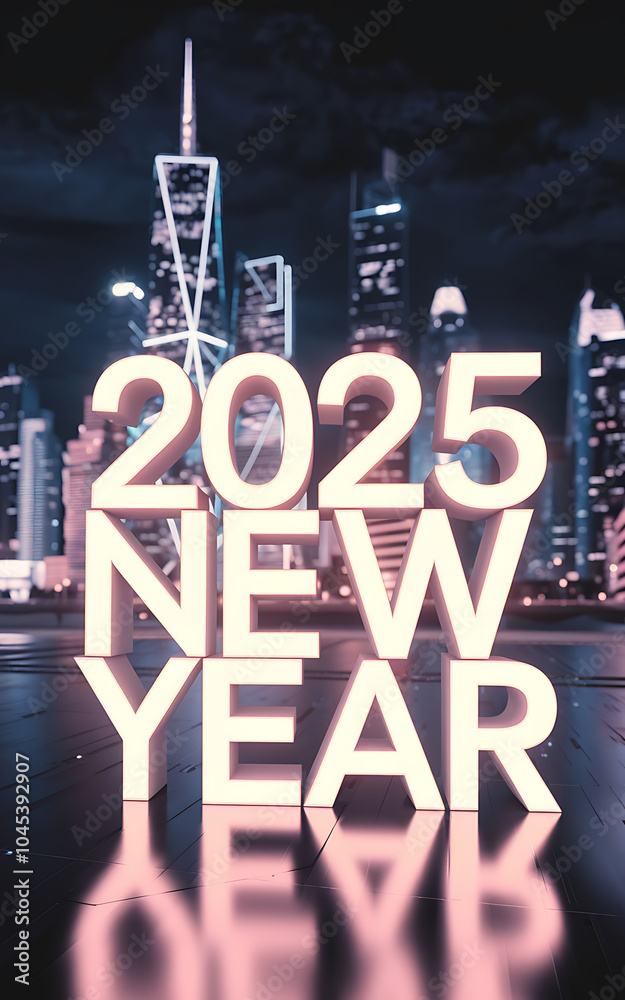 White 3D text on a city background celebrating New Year s Eve with a ...