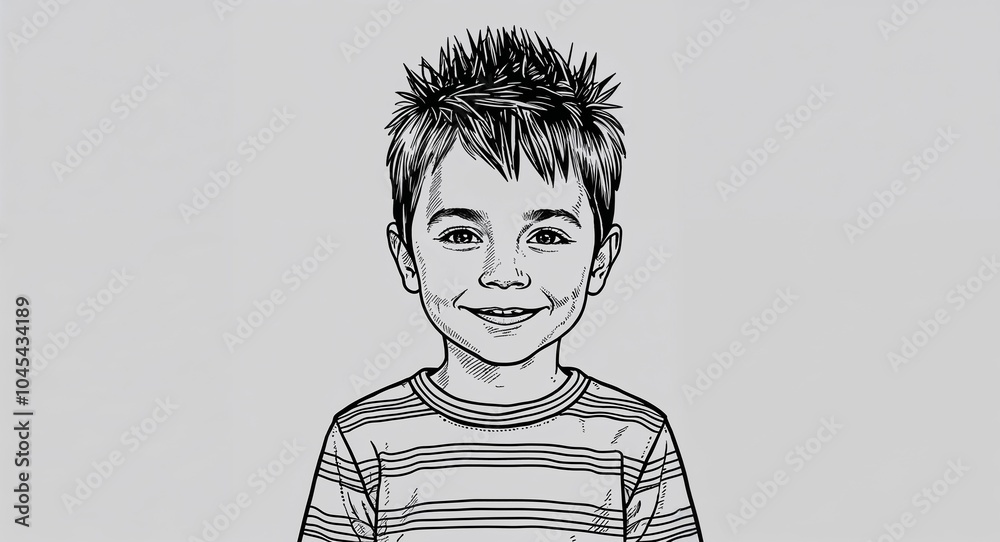 Hand drawing clipart of a young boy with short, spiky hair on plain ...