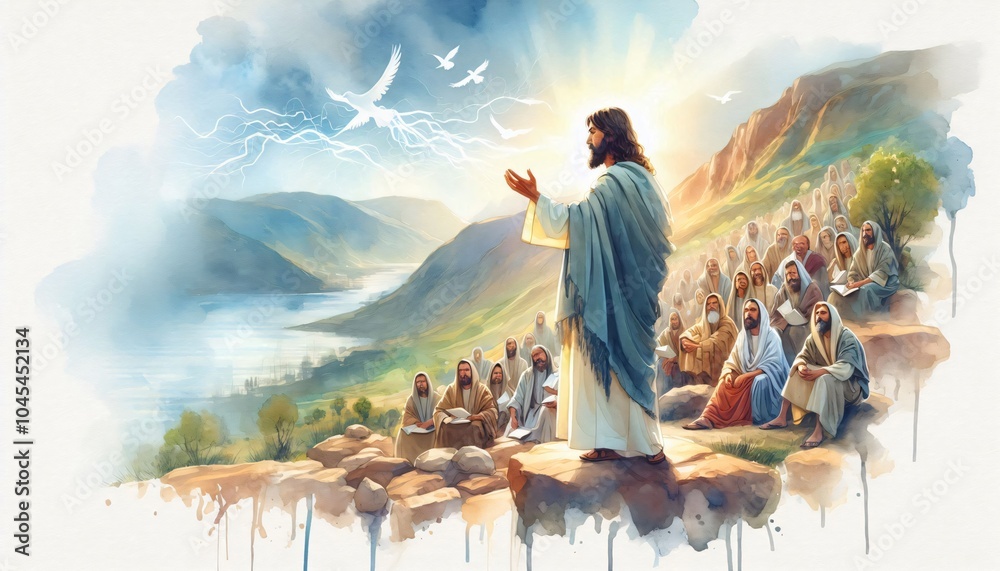 Jesus Teaching Beatitudes Sermon on Mount Create an image of Jesus ...