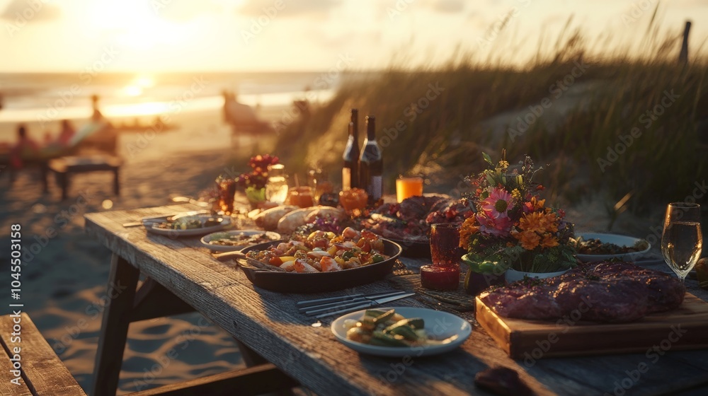 Enjoy a beachside feast at sunset with delicious food and drinks ...