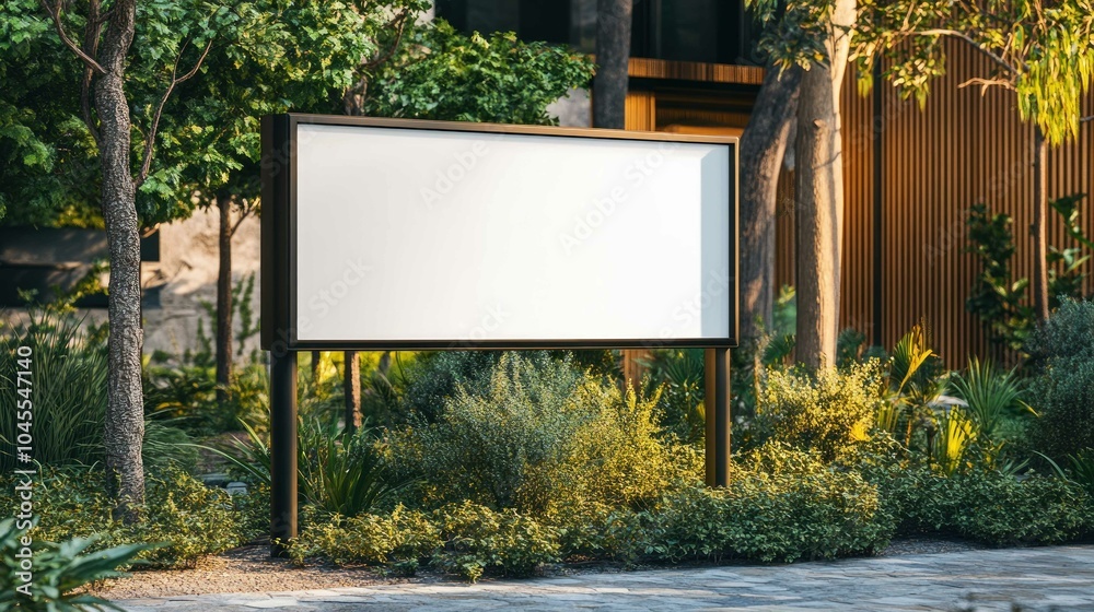 Clean blank solar-powered sign mockup displayed in a garden, perfect ...