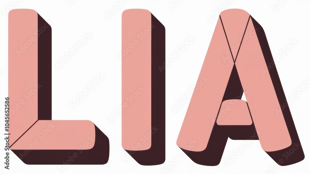 Stylized 3D Text: Large 'LIA' Letters in Pastel Pink with Shadows for ...