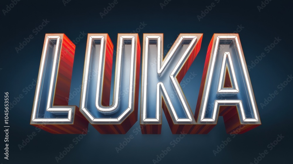 3D Text Art: Bold, illuminated letters spelling 'LUKA' with a dark ...