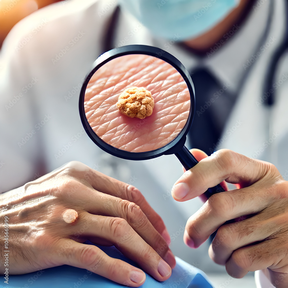 Foto de Stock Dermatologist using a dermatoscope to examine a patient’s ...