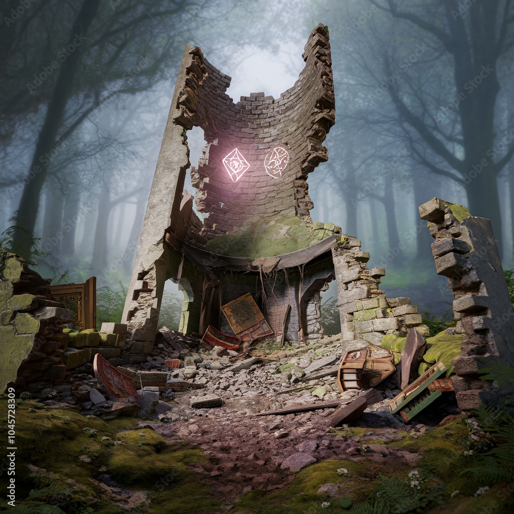 DnD Battlemap: Crumbling Tower Ruins in a Forest Clearing Stock ...