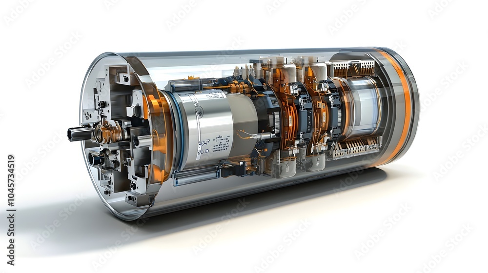 Detailed cutaway view of a cylindrical battery cell revealing the ...