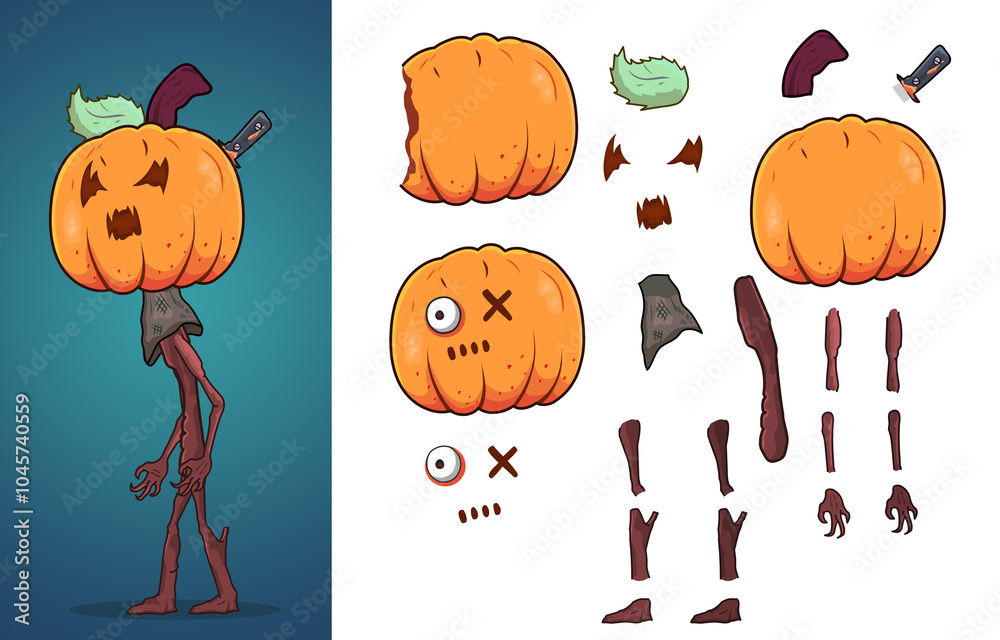 Halloween pumpkin character with body parts png for animation and video ...