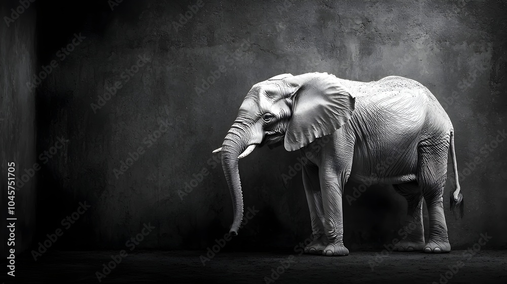 ภาพประกอบ Stock Sick and Vulnerable Elephant with Drooping Trunk and ...