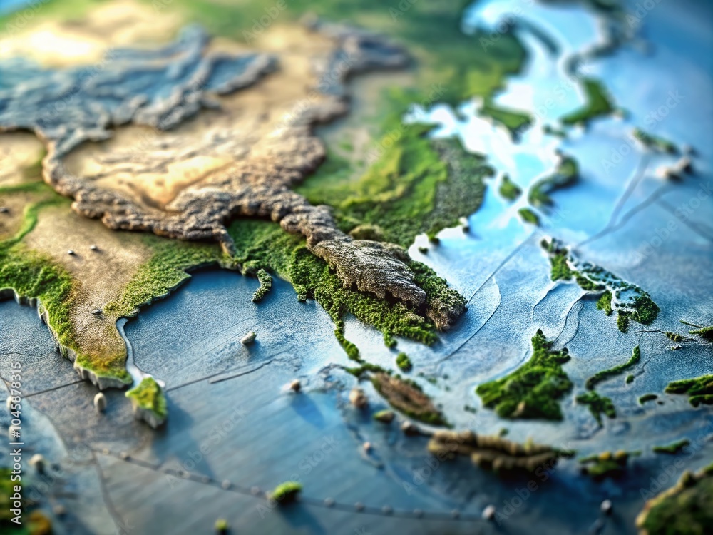 Tilt-Shift Photography of a Grey Map Depicting the Asia Pacific Region ...