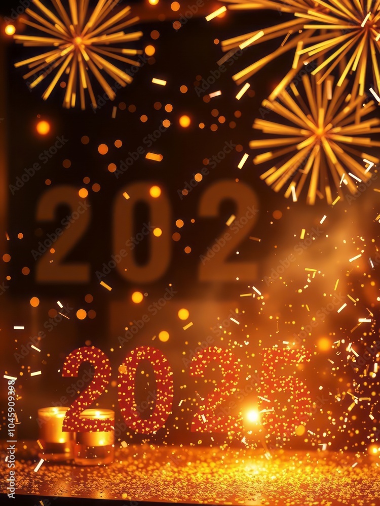 Number 2025 illumination on electronic clock screen on desk isolated on ...