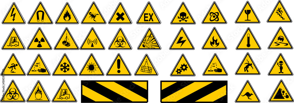 37 Danger & Warning Signs Vector Set – Hazard, Caution, Industrial ...
