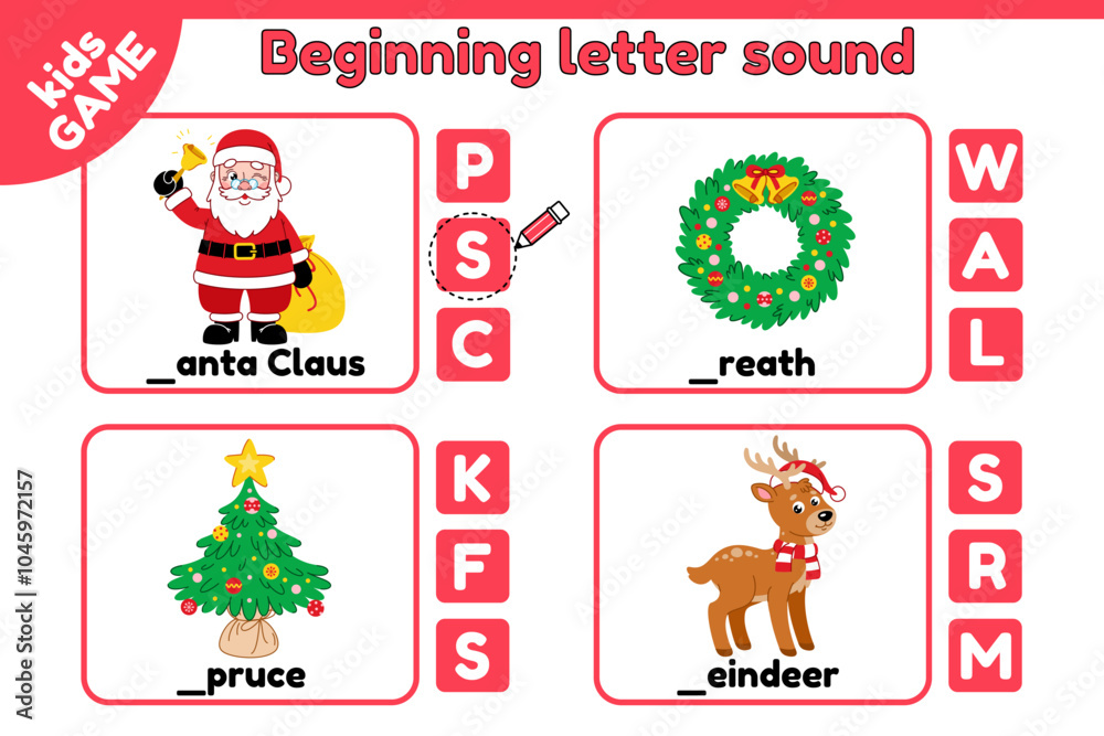Cards matching educational game of beginning letter sound. Worksheet ...