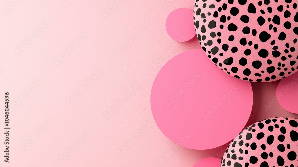 Abstract pink leopard print with sharp black spots, minimalistic design ...