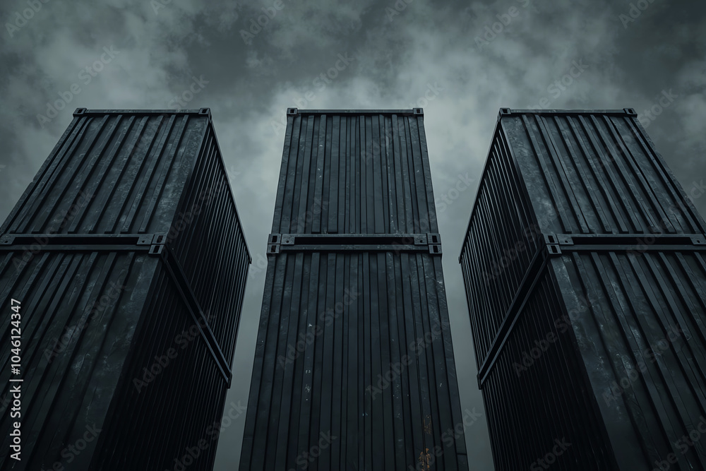 Towers of storage containers connected by beams of light to a giant ...