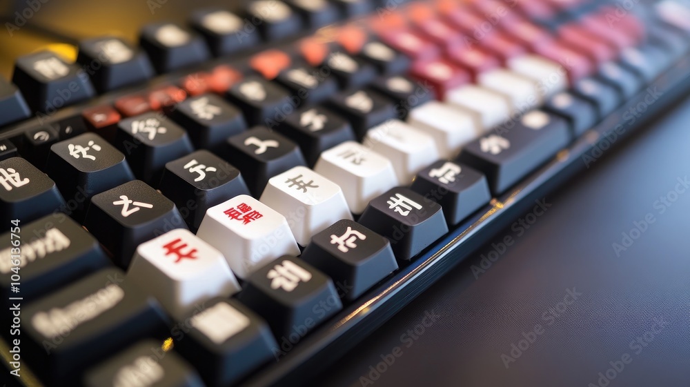 Colorful mechanical keyboard with Chinese characters on its keycaps ...