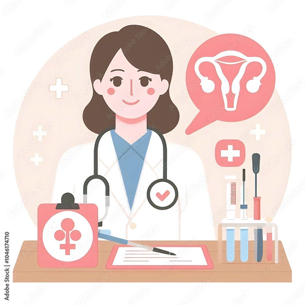 Flat, isolated illustration of a gynecologist wearing a lab coat ...