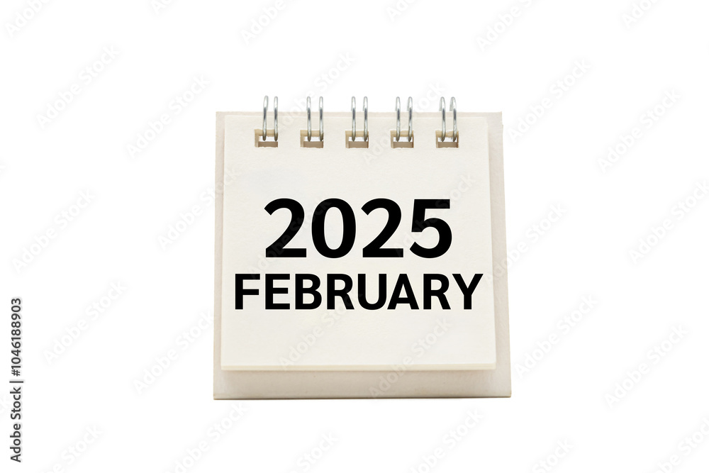 2025 FEB text on desk calendar with clipping path isolated on white ...
