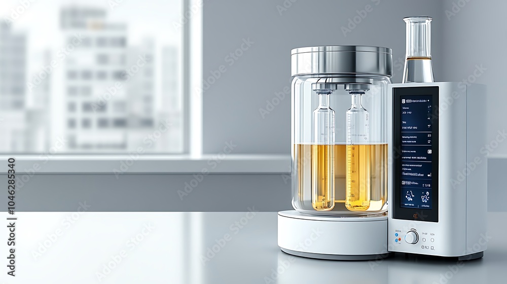 A compact benchtop bioreactor with a clear cylindrical chamber ...