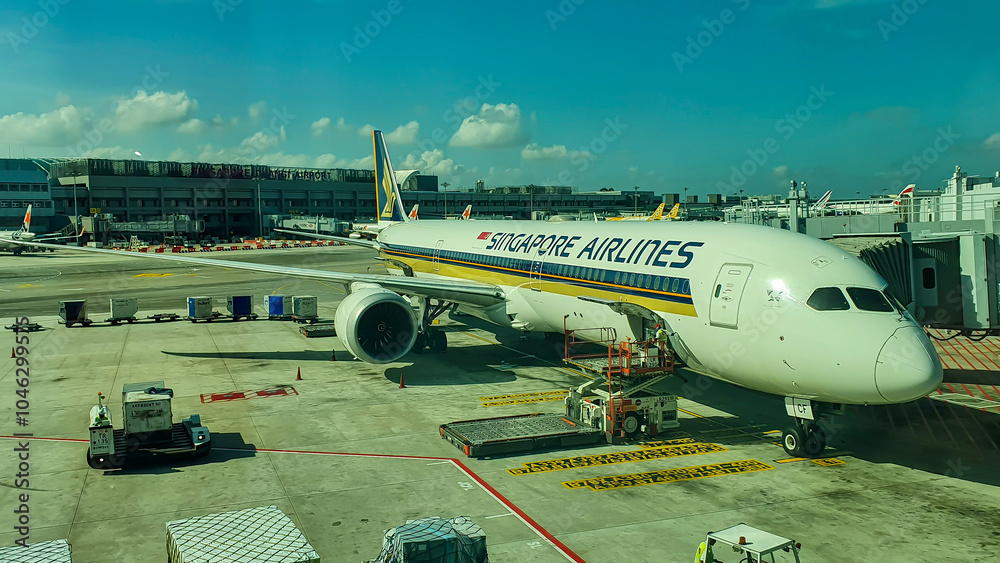 Changi, Singapore - ‎‎‎‎‎‎February 13, 2020 : A Boeing 787 Dreamliner ...
