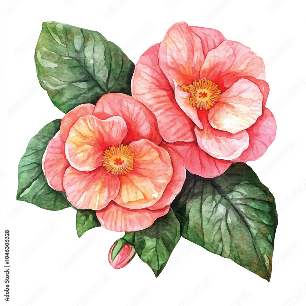 Begonia watercolor clipart illustration Stock Vector | Adobe Stock