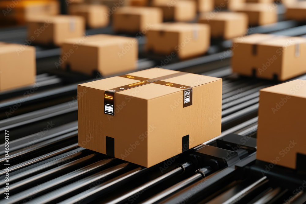Automated conveyor belts sorting parcels, enhancing logistics ... Automated conveyor belts sorting parcels, enhancing logistics ...