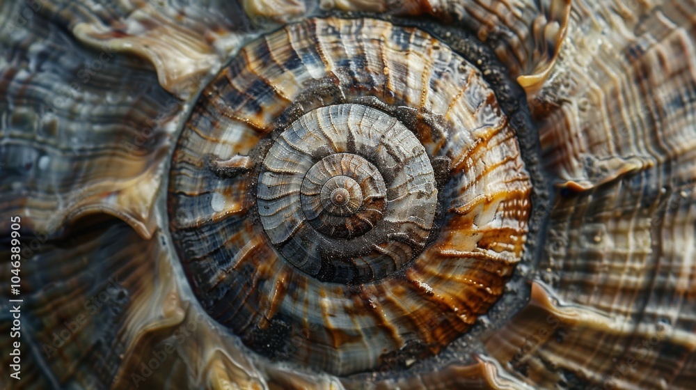 Abstract wallpaper featuring a nautilus shell, with a focus on its ...