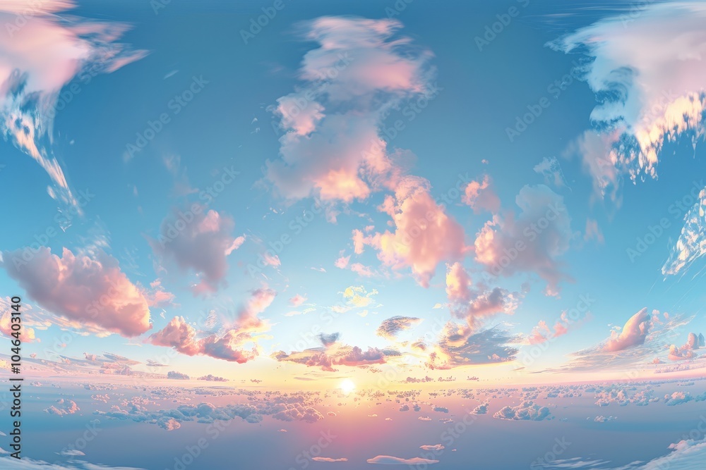 360 degree HDRI panorama of blue and pink evening sky with clouds ...