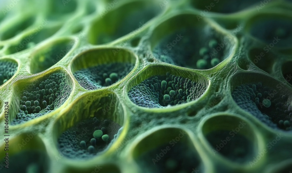 Cell structure Hydrilla, view of the leaf surface showing plant cells under the microscope for ...