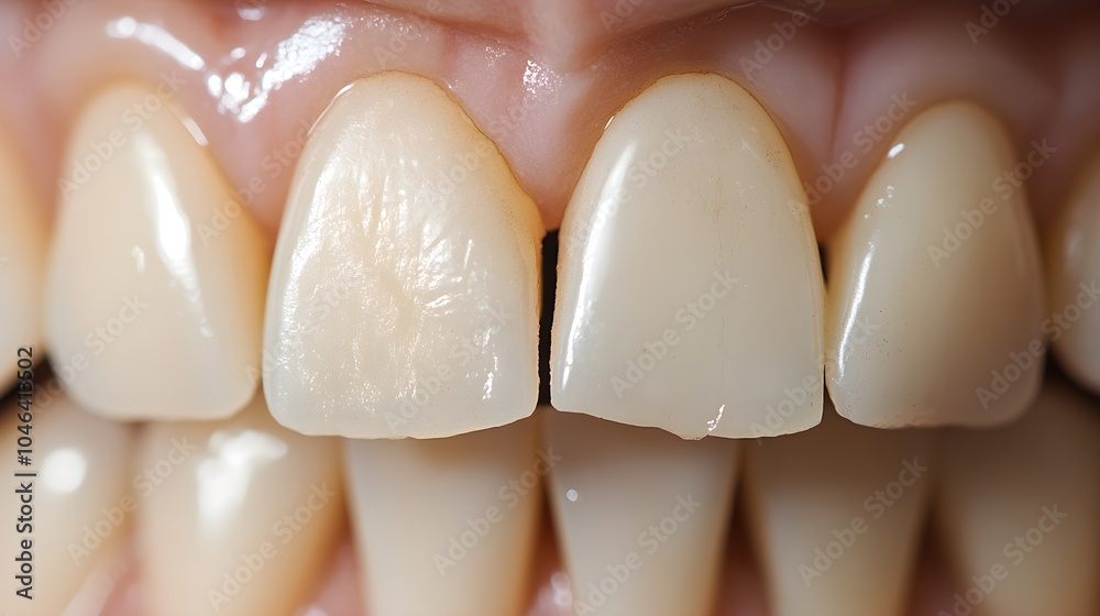 Close-up photo of teeth before and after a dental cleaning, showing ...