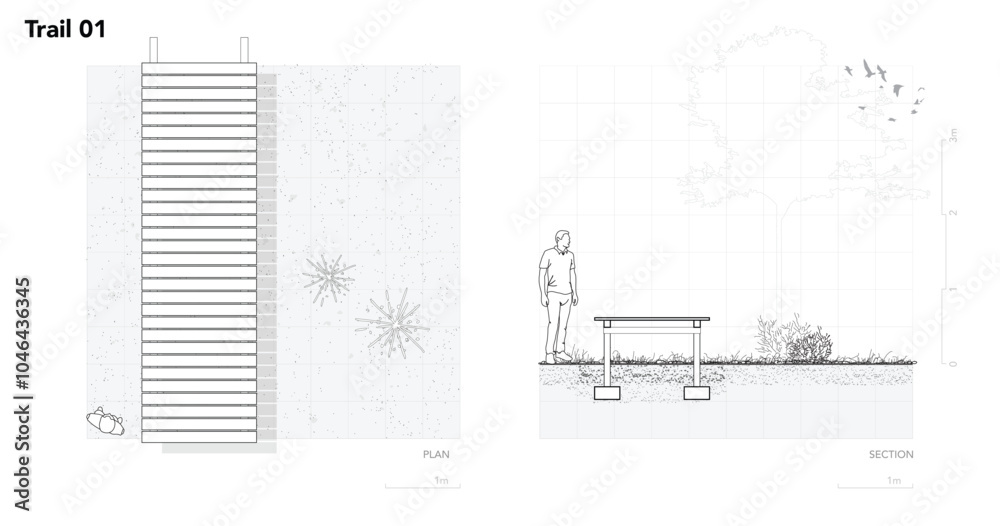 Architectural Drawings, Minimal style cad tree line drawing, Side view ...