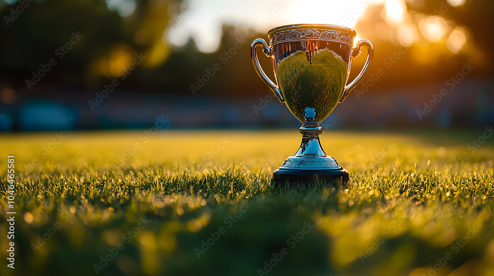 A Cultural Template Design of a Football Cup Trophy on a Grass Field ...